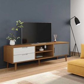 Tv Stolek Molde Hnědý 158 X 40 X 49 Cm Masivní Borové Dřevo - Hnědá a bílá