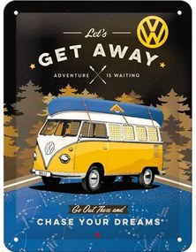 Plechová cedule Volkswagen VW Bulli - Let‘s Get Away Night, (15 x 20 cm)