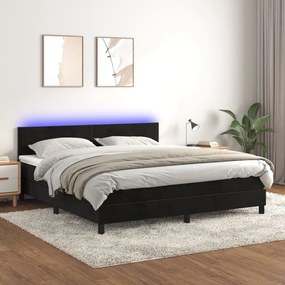 Box spring postel s matrací a LED černá 180x200 cm samet,  3134299