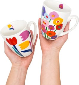 Sada 2 porcelánových hrnků Super Bloom, 350 ml – hravé květiny, červená a žlutá