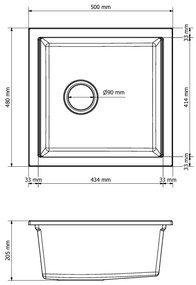 Gamma Decor 4850, 1-komorový granitový dřez 480x500x215 mm, černá, GMA-ZLE000156