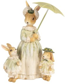 Dekorace králičí mamka s králíčky a paraplíčkem - 16*11*21 cm