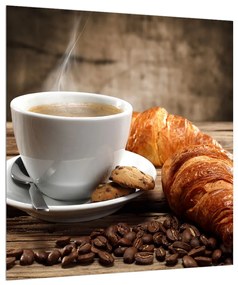 Obraz šálku kávy a croissantu (40x40 cm)