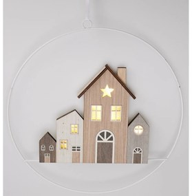 Závěsná vánoční dekorace Winter Houses, 30 cm, svítící, na baterie