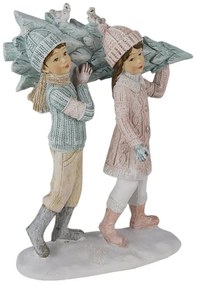 Vánoční dekorativní soušosí chlapce a dívky se stromečkem – 12x6x15 cm