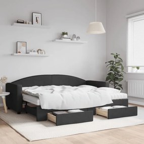 Válenda s přistýlkou a zásuvkami černá 80 x 200 cm textil 3197239