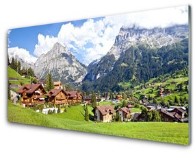 akrylový obraz Domy Hora Krajina 125x50 cm