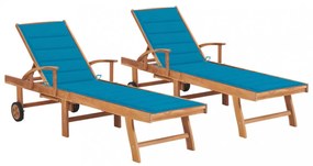 Zahradní lehátko 2ks masivní teak / látka Dekorhome