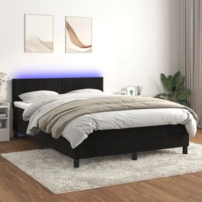 Box spring postel s matrací a LED černá 140x200 cm samet,  3134467