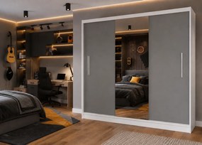 Šatní skříň s posuvnými dveřmi 232 cm se zrcadlem šedá matná  MES PRIMO SZP4/2/1W/2SR1L/0/AL