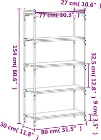 vidaXL Knihovna s 5 policemi 80x30x154 cm kompozitní dřevo [837677] Barva: šedá sonoma