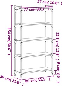 vidaXL Knihovna s 5 policemi 80x30x154 cm kompozitní dřevo [837677] Barva: kouřový dub