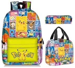 3-dílný set ŠKOLNÍ BATOH + PENÁL + SVAČINOVÉ POUZDRO na motivy oblíbených postaviček "Pokémon" Barva: sada 3 ks - 4