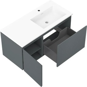 Mexen Rivel, koupelnová skříňka 100 cm s pravým umyvadlem Otis, 1S, 1D, drážkovaná, grafitová/bílá matná, 91A23-10047-3-BBFF66-W18P01