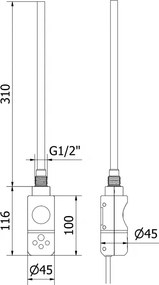 Mexen Ares, elektrické topné těleso 1200x400 mm + topná tyč 300 W, chromová, W102-1200-400-2300-01