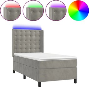 Box spring postel s matrací a LED světle šedá 90x190 cm samet 3139775