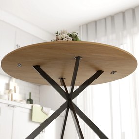 HOMCOM Kulatý Jídelní Stůl pro 4 Osoby, Ø120cm Kuchyňský Stůl v Průmyslovém Stylu se Steelovými Nohy, pro Jídelnu, Kuchyň, Pracovnu, Dub