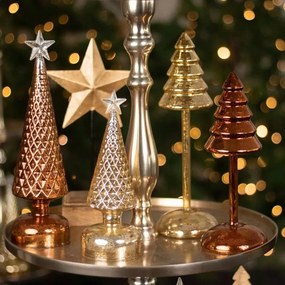Zlatý svítící skleněný vánoční stromek Led S - Ø 9*25 cm