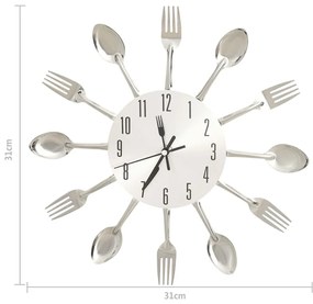 Nástěnné hodiny s vidličkami a lžícemi stříbrné 31 cm hliník - Default Title