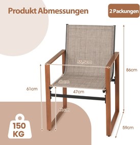 Costway Sada 2 zahradních křesel s prodyšným sedákem a opěradlem – černý