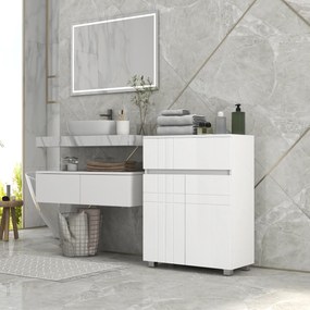 Kleankin volně stojící koupelnová skříňka s 2 dveřmi, 1 šuplíkem, nastavitelnou policí, leskle bílá, 60Š x 30H x 80V cm