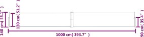 vidaXL Zatahovací boční markýza 140 x 1 000 cm [318028] Barva: Hnědá