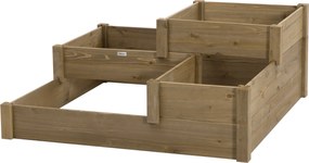Zvýšený záhon Outsunny s 3 úrovněmi, květinová bedna pro bylinky na terase a balkoně, jedlové dřevo, hnědá, 122 x 122 x 51 cm | Aosom