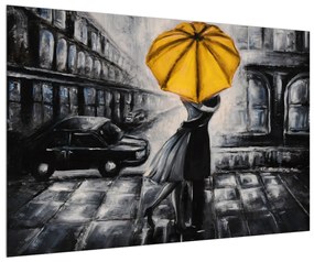 Obraz zamilovaného páru pod deštníkem (90x60 cm)