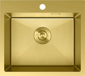 Mexen Solix, 1-komorový nerezový dřez 500 x 450 mm, broušená zlatá, vzor voština, 6402501000-55HC