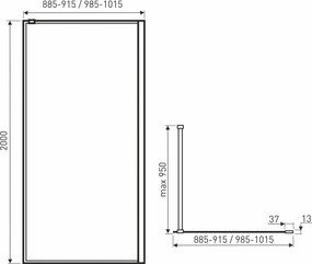 Novoterm Sprchová zástěna Walk-in NV-Techno 100, černá/transparent - bez vaničky