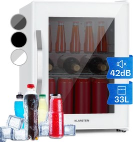 Klarstein Beersafe M Quartz, lednice, 33 l, 2 police, panoramatické skleněné dveře, nerezová ocel