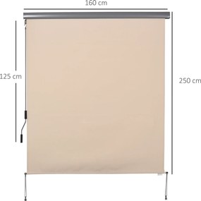 Outsunny Venkovní Rolovací Záclona 2,5 x 1,6 m Skladatelný Vertikální Sluneční Stín s Kličkou, Hliník a Polyester 280 g/m² UV50+ Ochrana pro Balkon, …