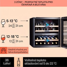 Klarstein Vinsider 36 Onyx Edition, vinotéka, 85 l, 2 zóny, 5-22 °C