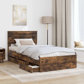 Rám postele s čelo Kouřový dub 100 x 200 cm Inženýrské dřevo 3410739