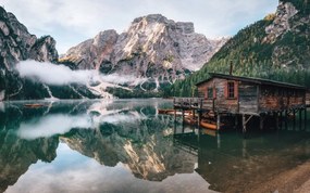 Vícedílný obraz Chata U Italského Jezera Braies 3D Nedostatek Nedostatek Přírodní plátno 240x150