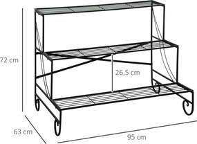 Stojan na květiny Kovový stojan na květiny 3 stupně Stojan na rostliny Schodiště na květiny pro vnitřní i venkovní zahradu Balkon Černá 95 x 63 x 72 …