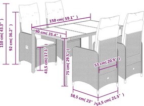 5dílný zahradní bistro set s poduškami šedý polyratan 3277034