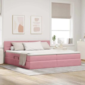 Postel s úložným prostorem s čelo Růžová 200 x 200 cm samet 3370784
