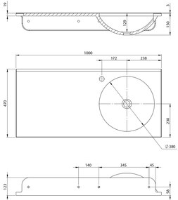 Sapho Juno JU102 umyvadlo JUNO 101,5 x 15 x 46 cm pravé