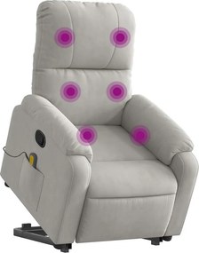 Zvedací masážní polohovací křeslo světle šedé mikrovlákno 3204937
