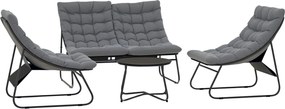 Sada zahradního nábytku Outsunny pro 4 osoby, weatherproof sedací souprava na balkon s dvoumístnou pohovkou, křeslem a stolečkem, venkovní sezení, kov