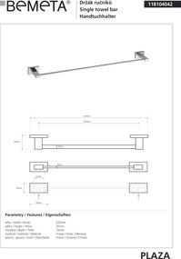 Bemeta Design PLAZA: Držák ručníků, 575 mm -