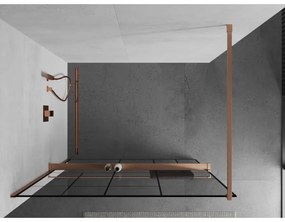 Mexen Kioto+, sprchová zástěna Walk-In s poličkou a věšákem 140 x 200 cm, 8mm čiré sklo černý vzor, ​​měděný matný profil, 800-140-121-65-78