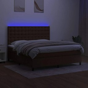Box spring postel s matrací a LED tmavě hnědá 160x200 cm textil 3135208