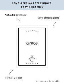 Samolepka na kořenky GYROS  průhledná 3 × 4 cm základní písmo