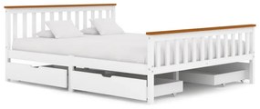 Rám postele se 4 zásuvkami bílý masivní borovice 160 x 200 cm,  3060439 HangarStore.cz