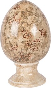 Béžové keramické vajíčko s květy Margaus L - Ø 15*24 cm