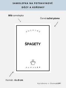 ŠPAGETY  – bílá samolepka na dózu, tučné písmo, 6 x 8 cm | DomaLEP