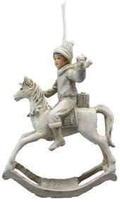 Závěsná dekorace chlapec na houpacím koníkovi - 9*4*12 cm