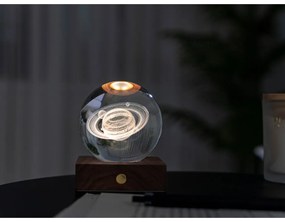 Tmavě hnědá LED stmívatelná stolní lampa z ořechového dřeva se skleněným stínidlem (výška 12 cm) Amber – Gingko